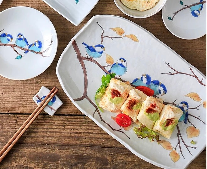 Kutani ware Bird rectangle plate 31.5cm (Gift Box) – Moonwareusa